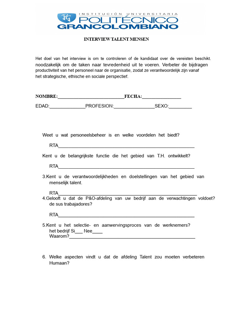 Interview Human Resources Format | PDF