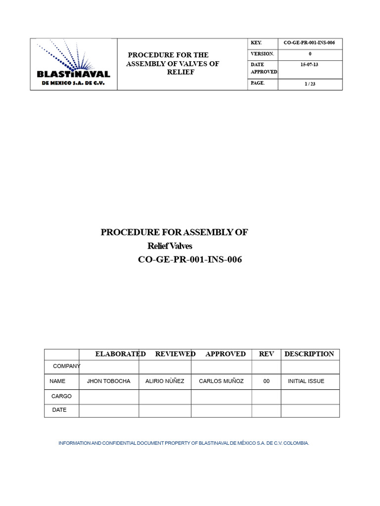 CO-GE-PR-011-InS-006 Relief Valve Assembly Procedure | PDF | Crane ...