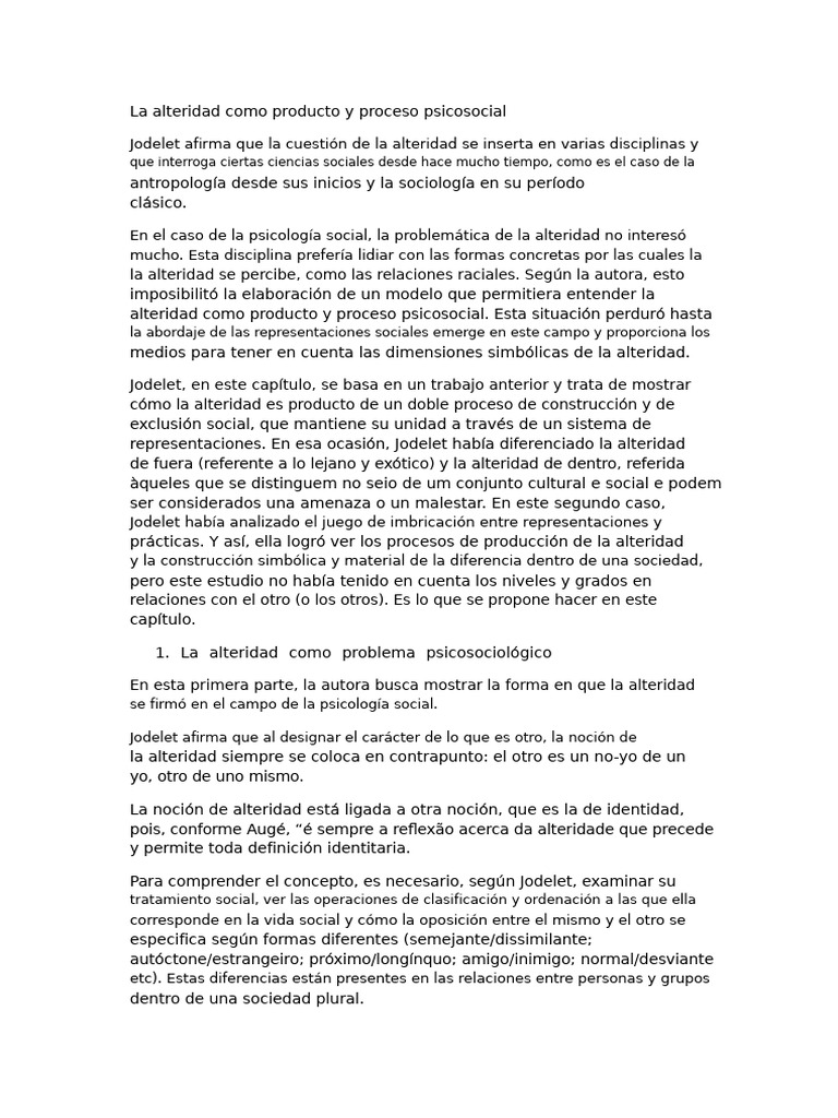 Alteridad: Proceso y Construcción Social | PDF | Pensamiento ...