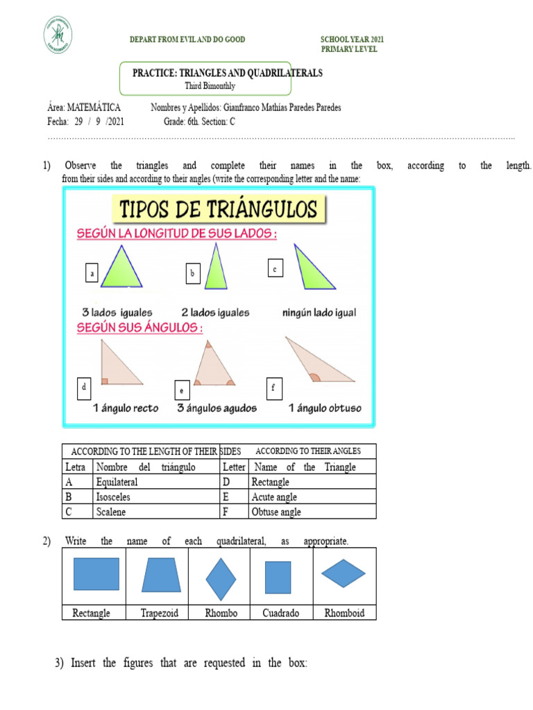 Practice of Triangles and Quadrilaterals... | PDF