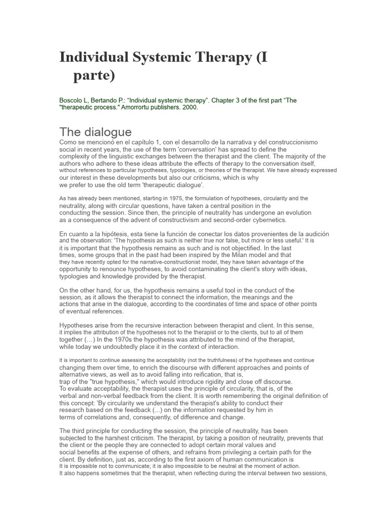 Boscolo Individual Systemic Therapy | PDF | Attachment Theory ...