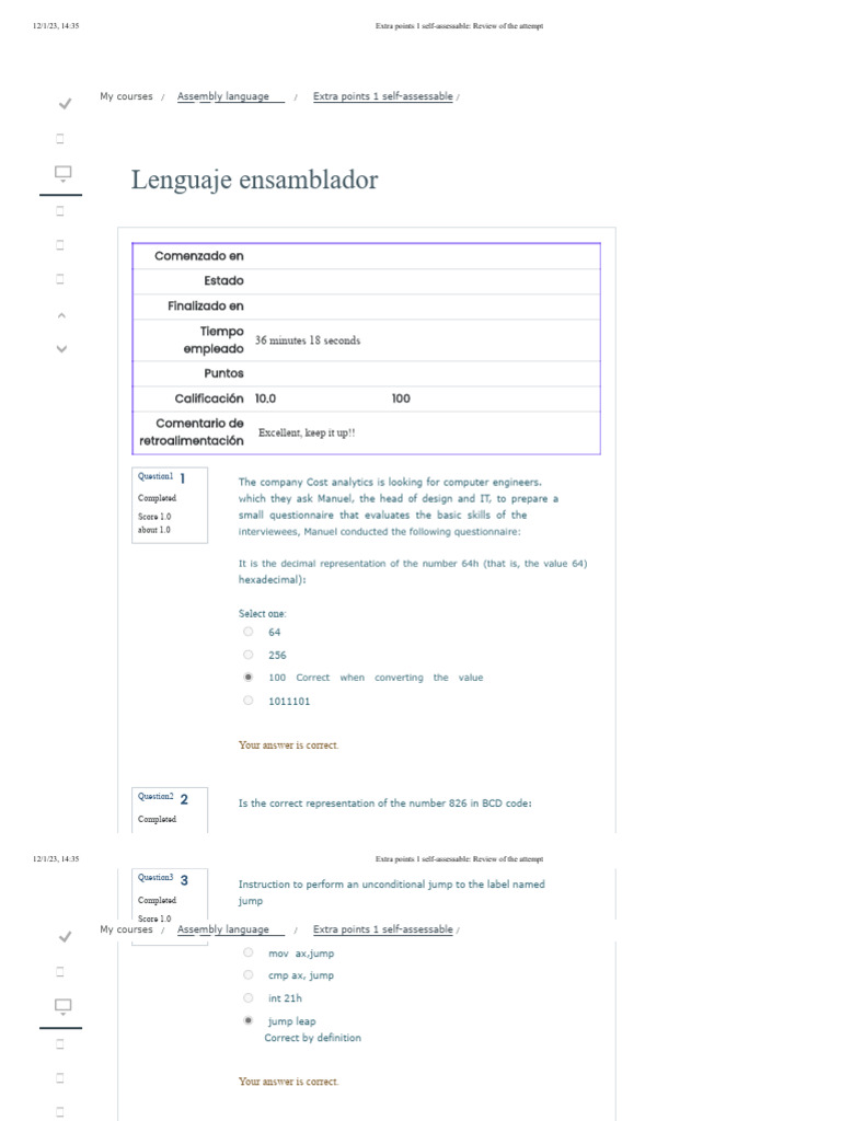Extra Points 1 Self-Assessable - Review Assembly Language | PDF | Assembly Language | Binary ...