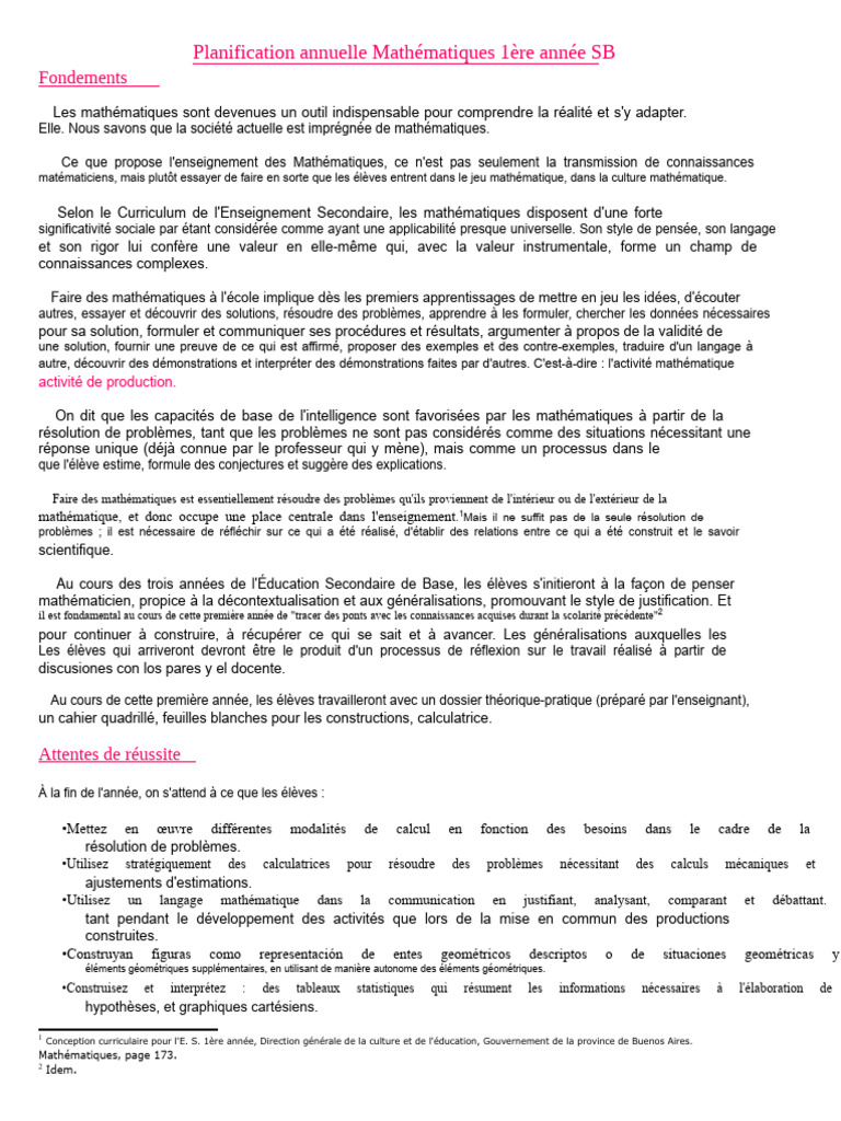 Planification Mathématiques 1ère Année SB | PDF | Mathématiques ...