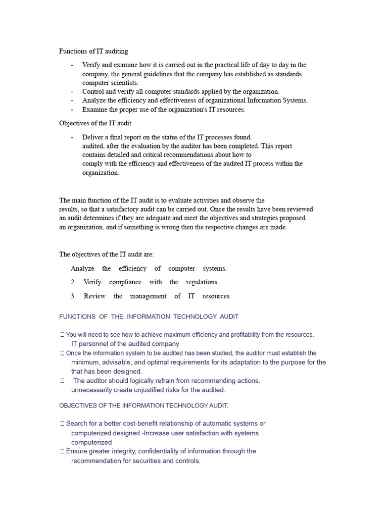 Functions of IT Audit | PDF | Audit | Business