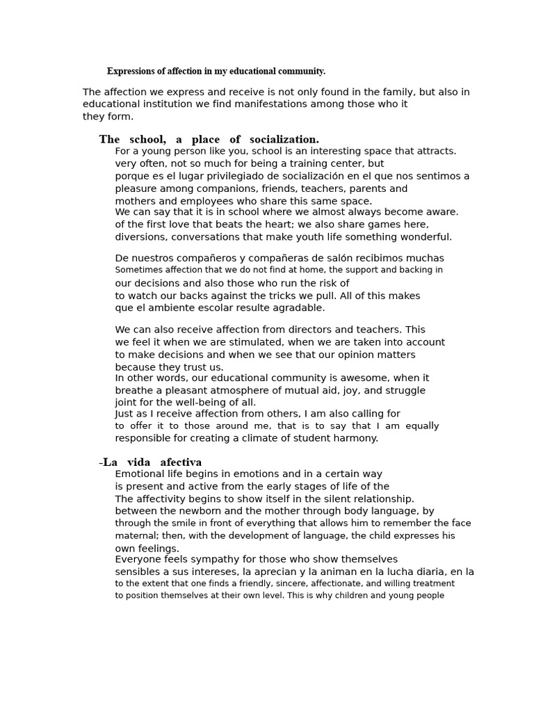 Affection in Educational Communities | PDF | Nonverbal Communication ...