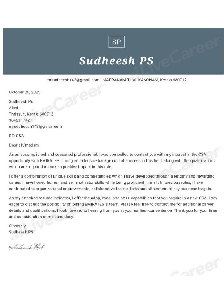 Cover Latter | PDF