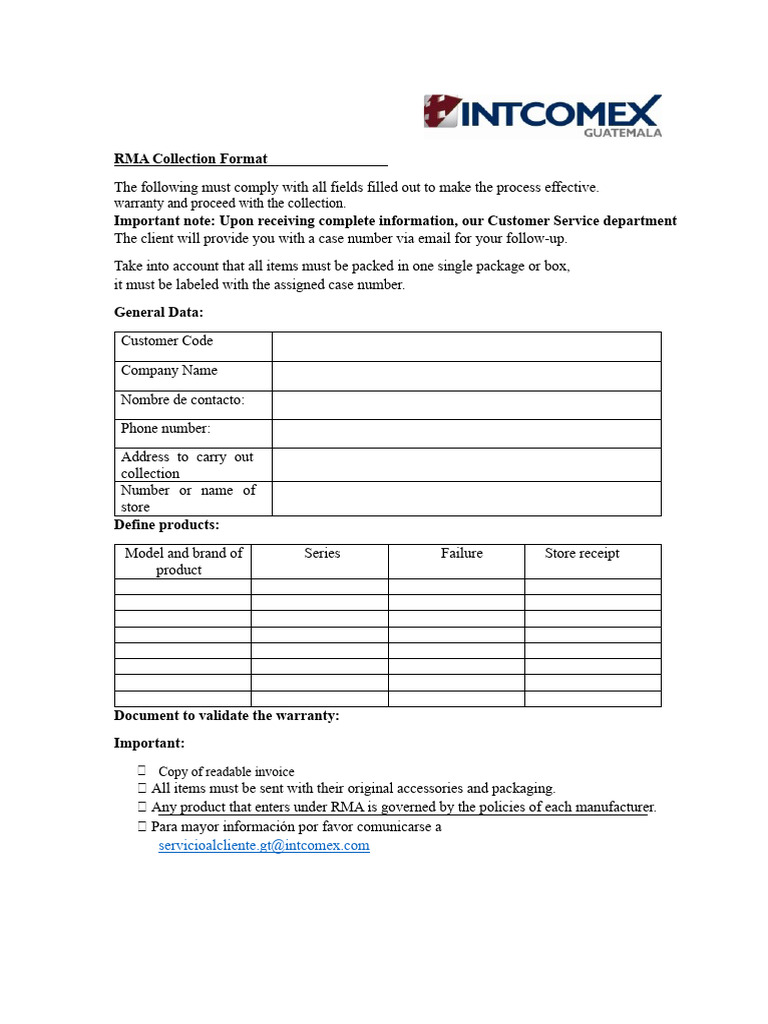 RMA Collection Format (1) | PDF