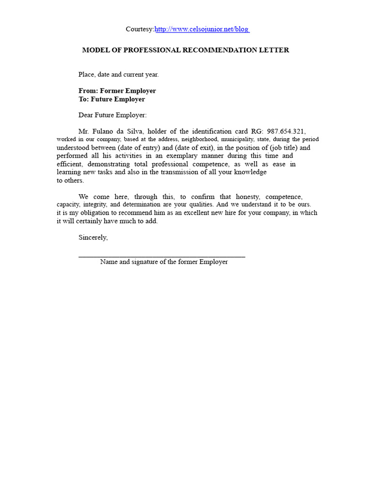 Professional Recommendation Letter Template | PDF