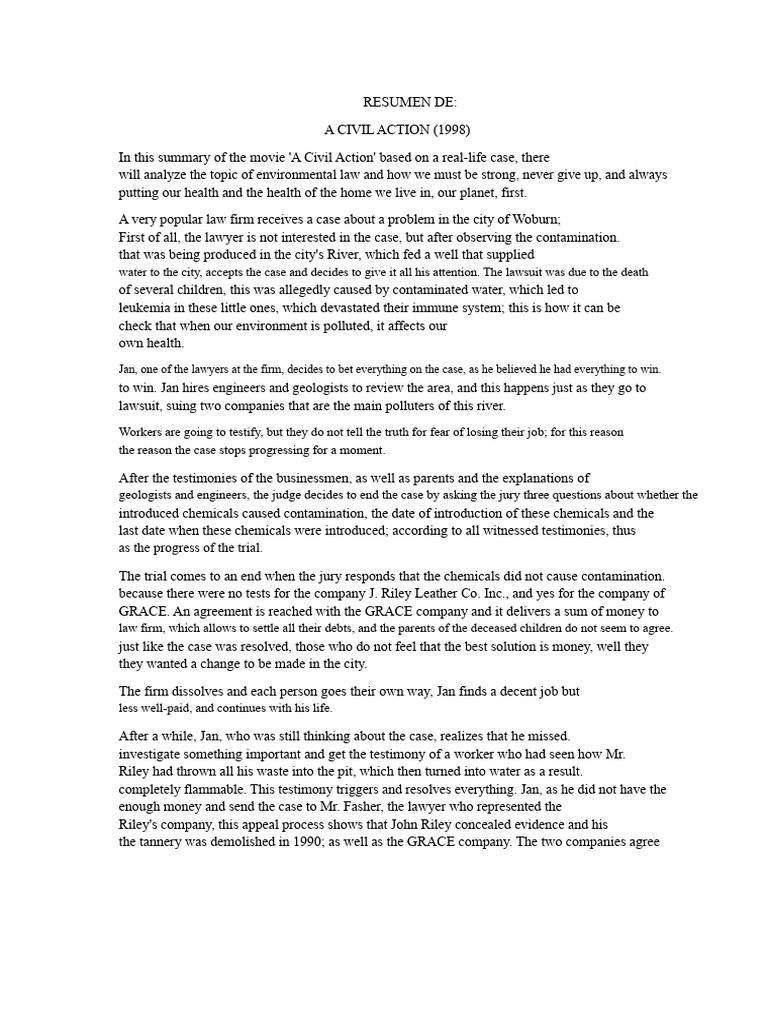 Summary of A Civil Action - Progress | PDF | Justice | Crime & Violence