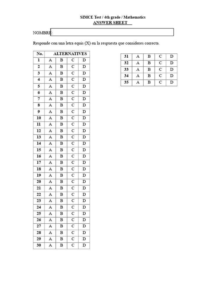 Answer Sheet Simce Test 3 Basic Lirmi October 14 | PDF