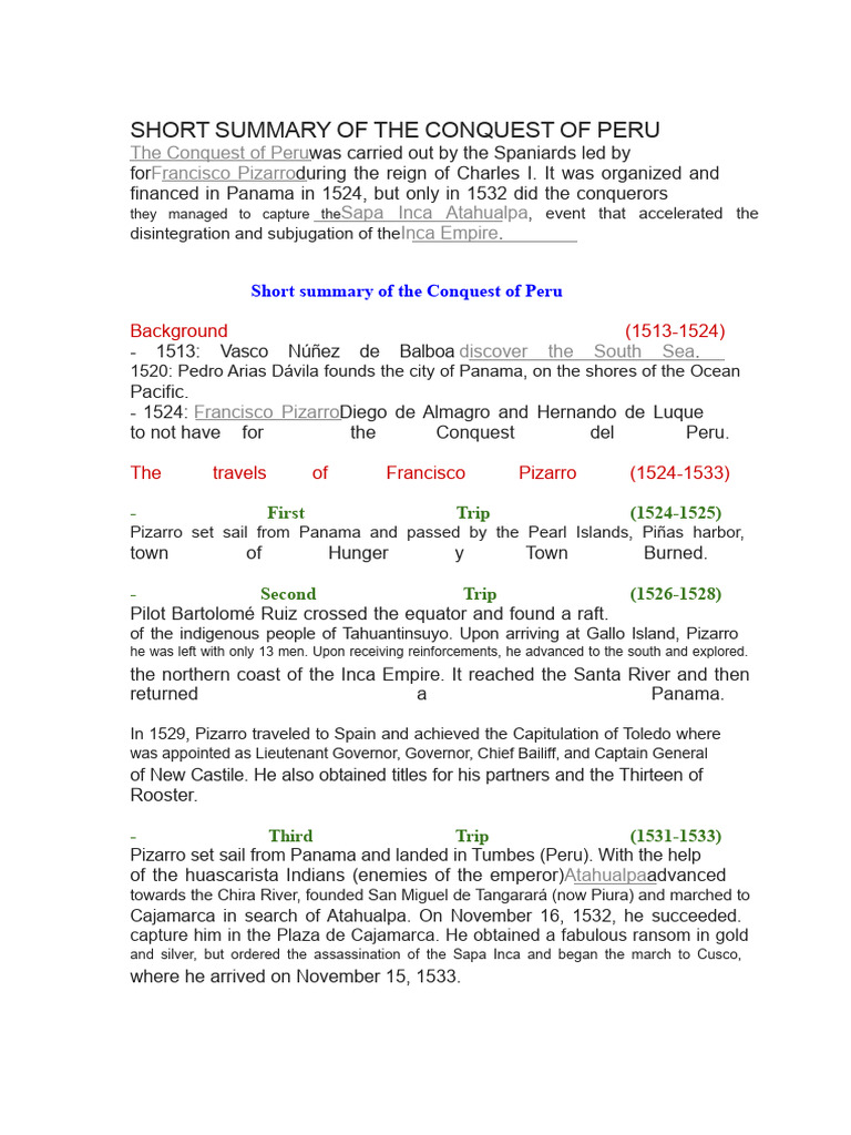 Short Summary of The Conquest of Peru | PDF