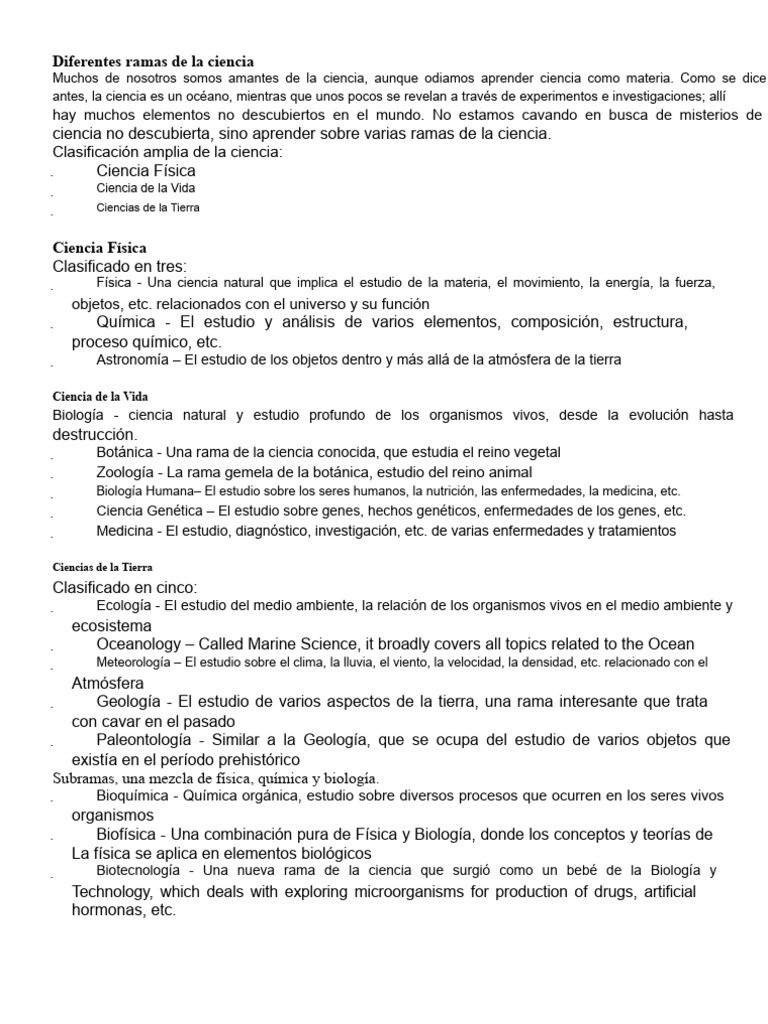 Diferentes Ramas de La Ciencia | PDF | Biología | Science