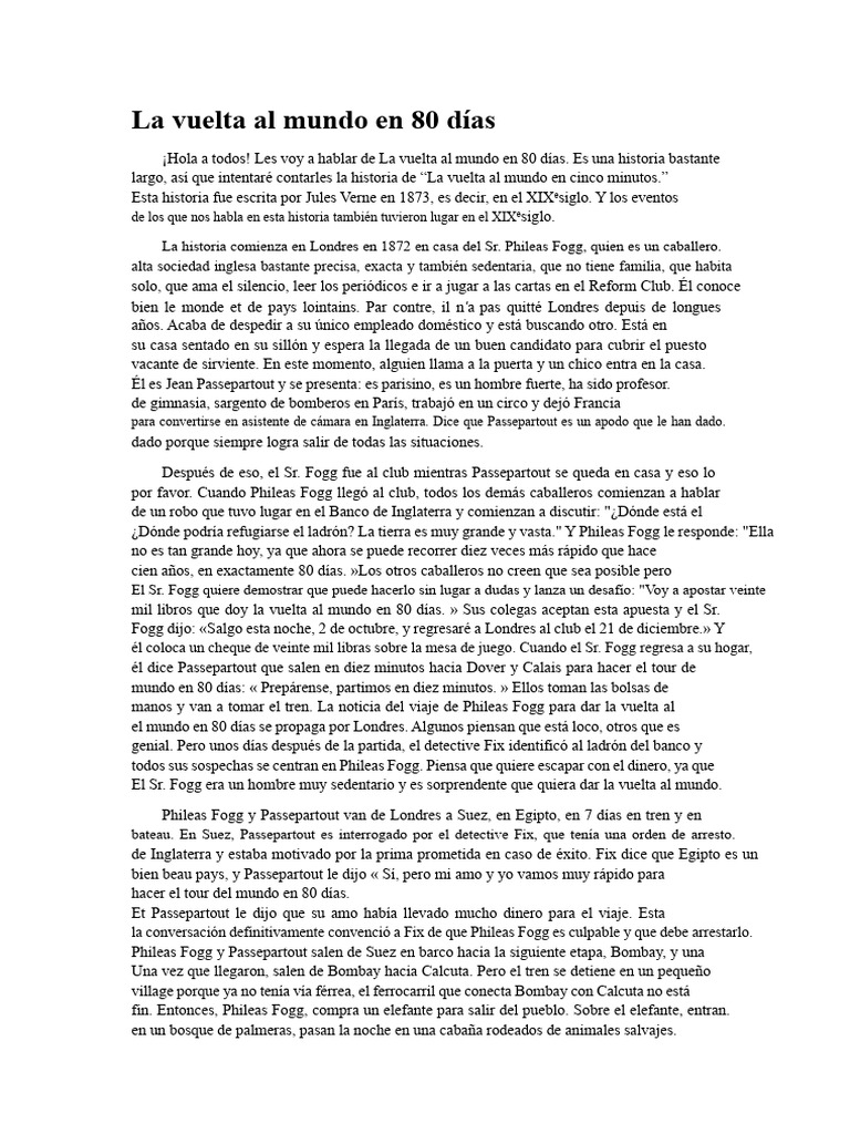 Resumen de "La vuelta al mundo en 80 días" | PDF | Al rededor del mundo ...