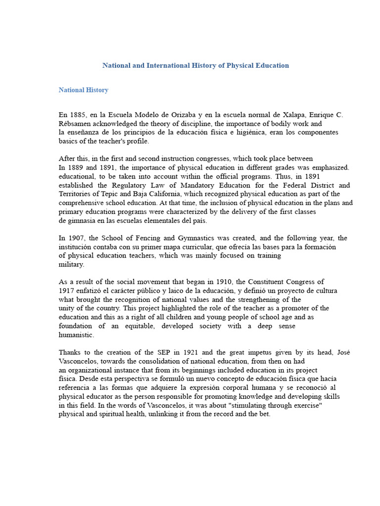 National and International History of Physical Education | PDF ...