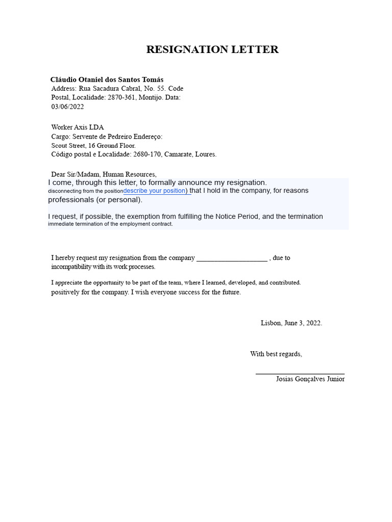 Resignation Letter | PDF