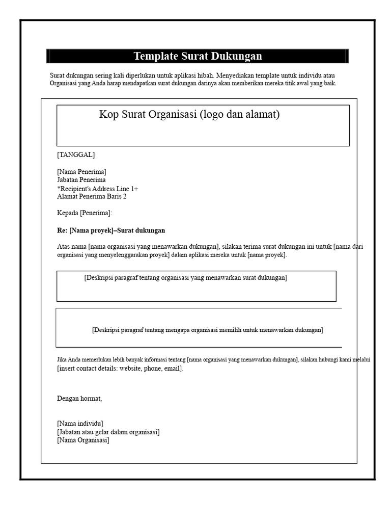 Template Surat Dukungan | PDF