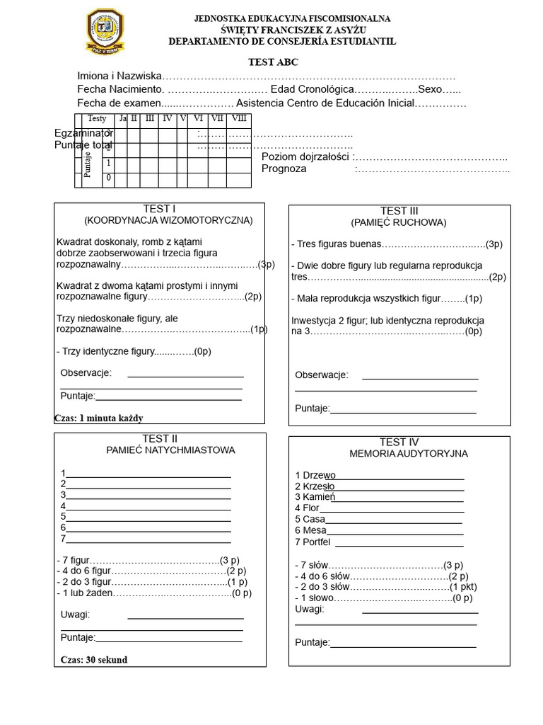 TEST ABC Arkusz Odpowiedzi | PDF