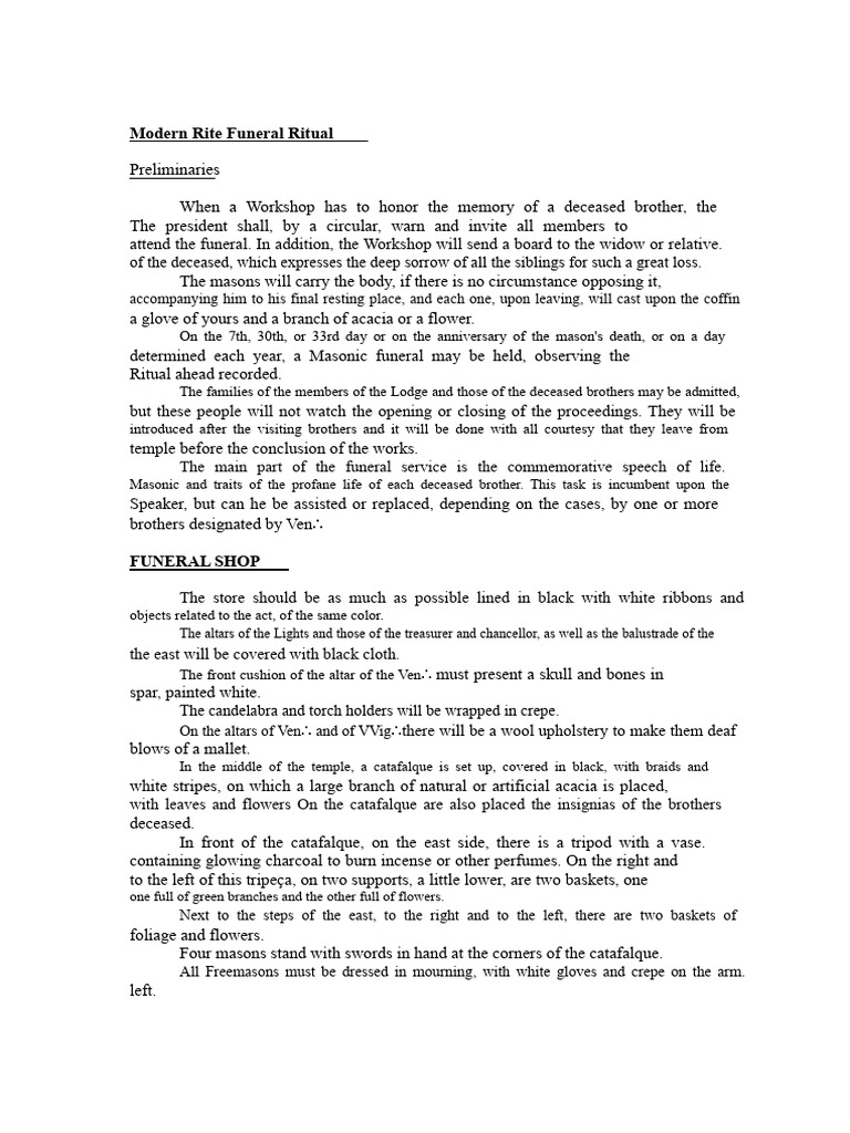 Masonic Funeral Ritual Guidelines | PDF | Funeral | Freemasonry