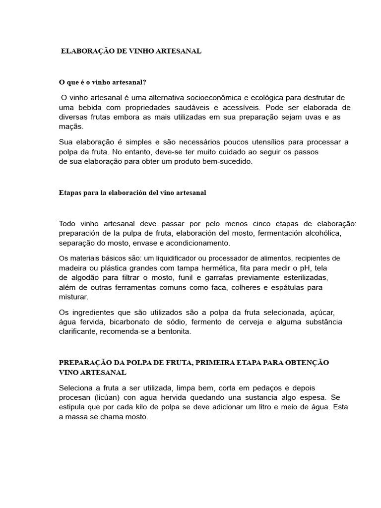 Como Fazer Vinho Artesanal Passo a Passo | PDF | Vinhos | Fermento