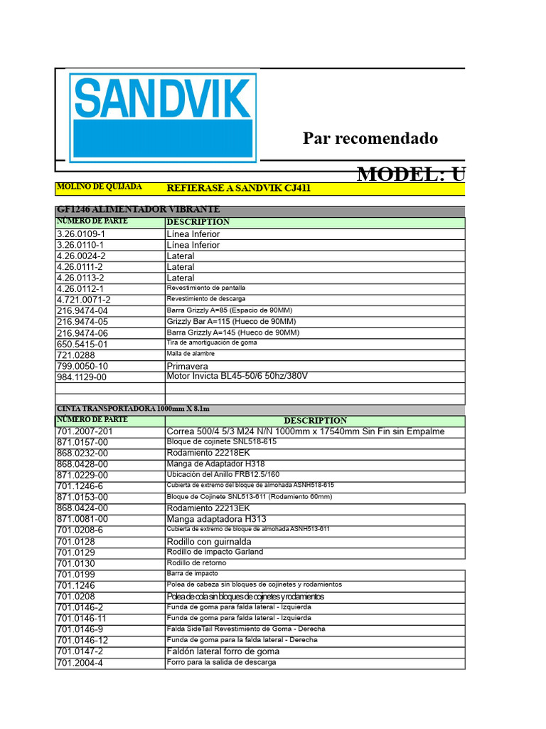 Lista de Piezas Recomendadas Uj310 | PDF | Rodamiento (Mecánico ...