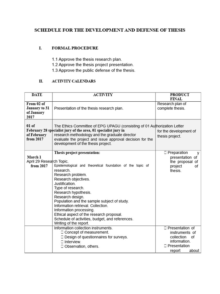 Thesis Development and Defense Schedule | PDF | Methodology | Thesis