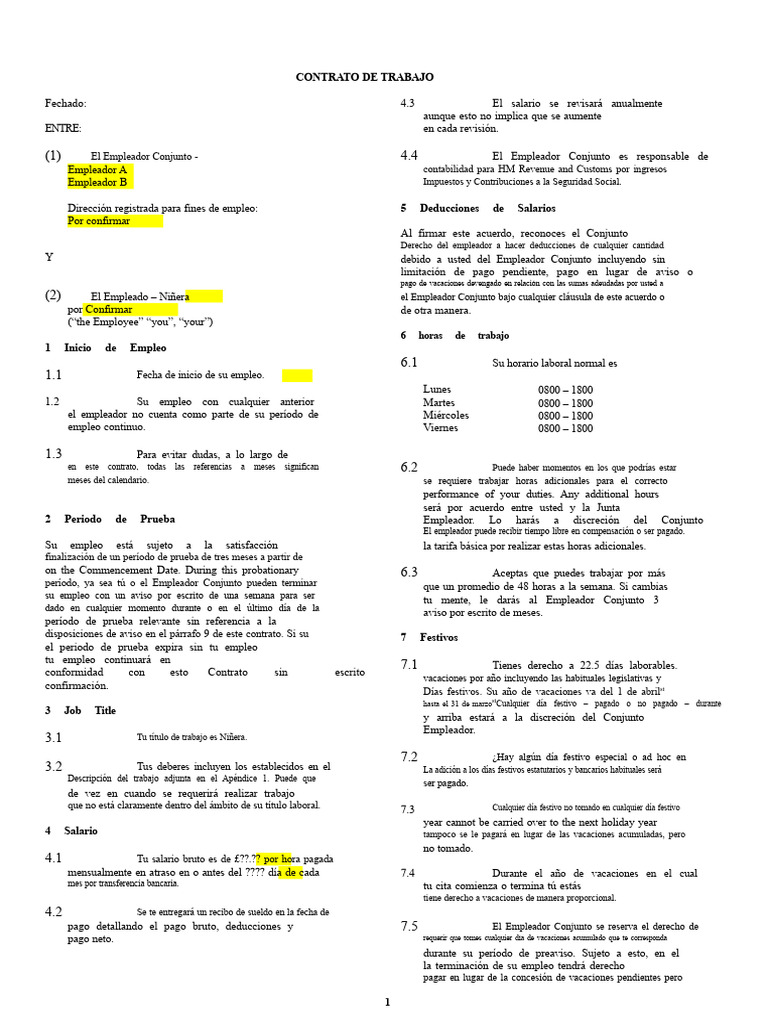 Contrato de Compartición de Niñera | PDF | Salario | Apelación
