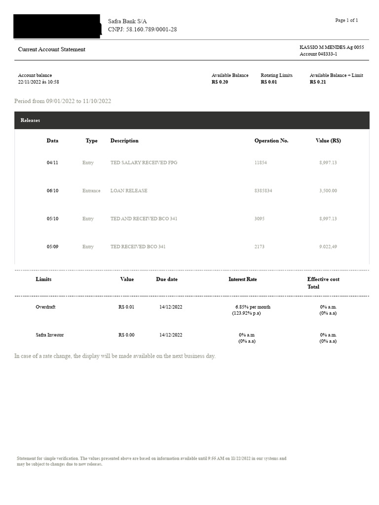 Current Account Statement - 20221122 | PDF | Transaction Account ...