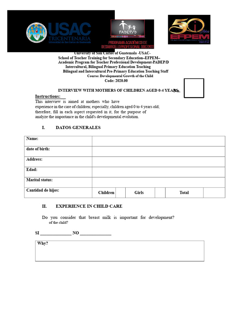 Interview Model For Mothers With Children Aged 0 To 4 Years | PDF