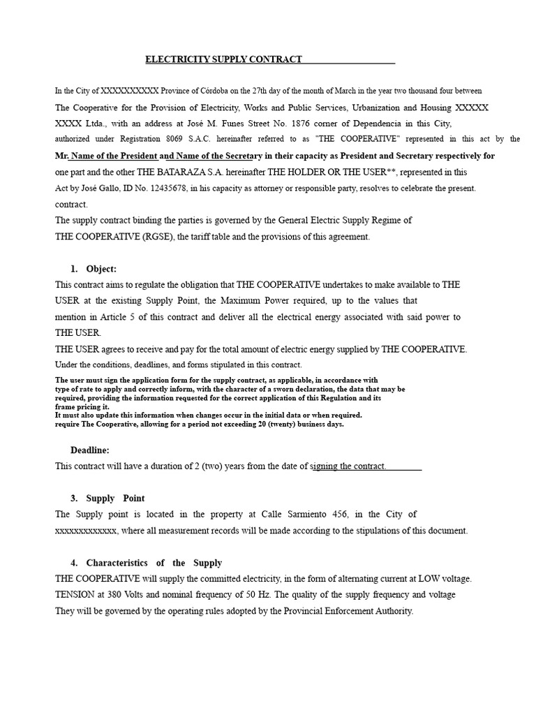 Electricity Supply Contract Overview | PDF | Demand | Cooperative