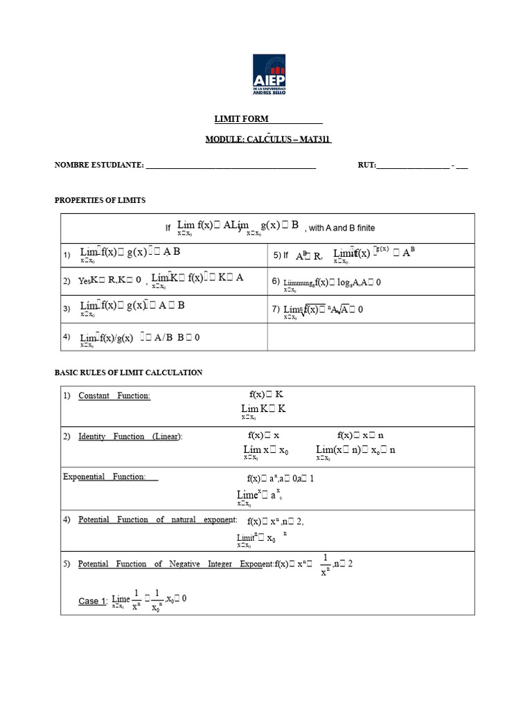 Limits Form - Properties and Rules | PDF | Polynomial | Elementary ...