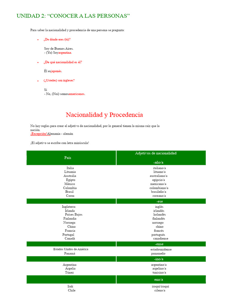Adjetivos de Nacionalidad | PDF | Américas | Asia
