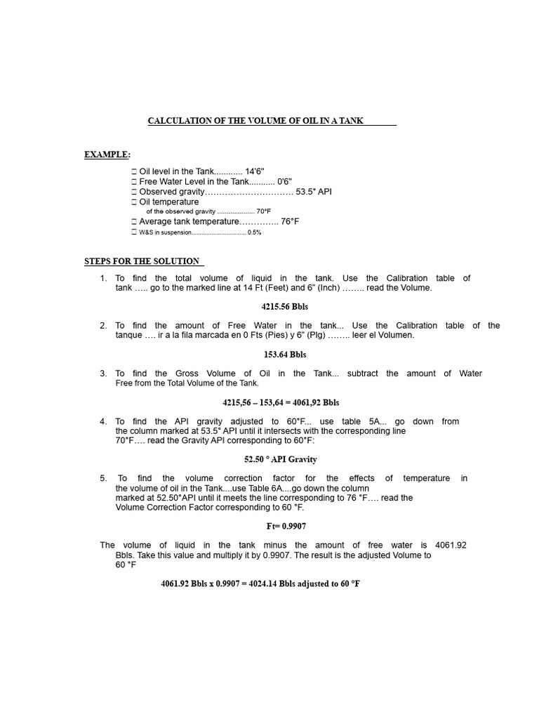 Oil Tank Volume Calculation Guide | PDF | Barrel (Unit) | Oils