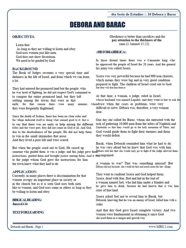 6th Series of Studies - 10 Deborah and Barak | PDF | Books Of The ...