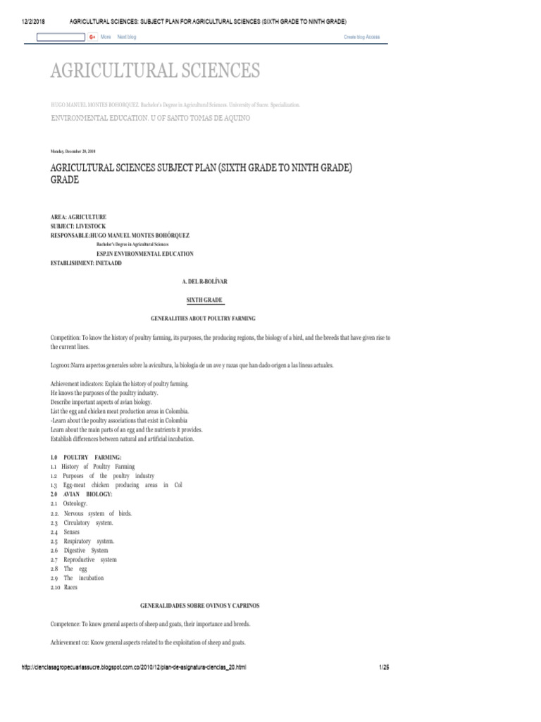 Agricultural Sciences - Subject Plan For Agricultural Sciences (Sixth ...