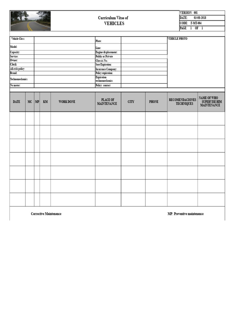 Vehicle Maintenance CV Template | PDF