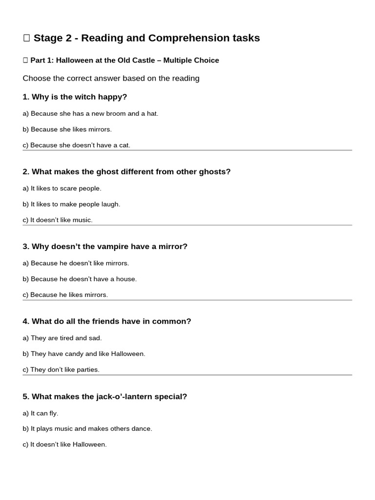 Comprehension - Reading Stage | PDF