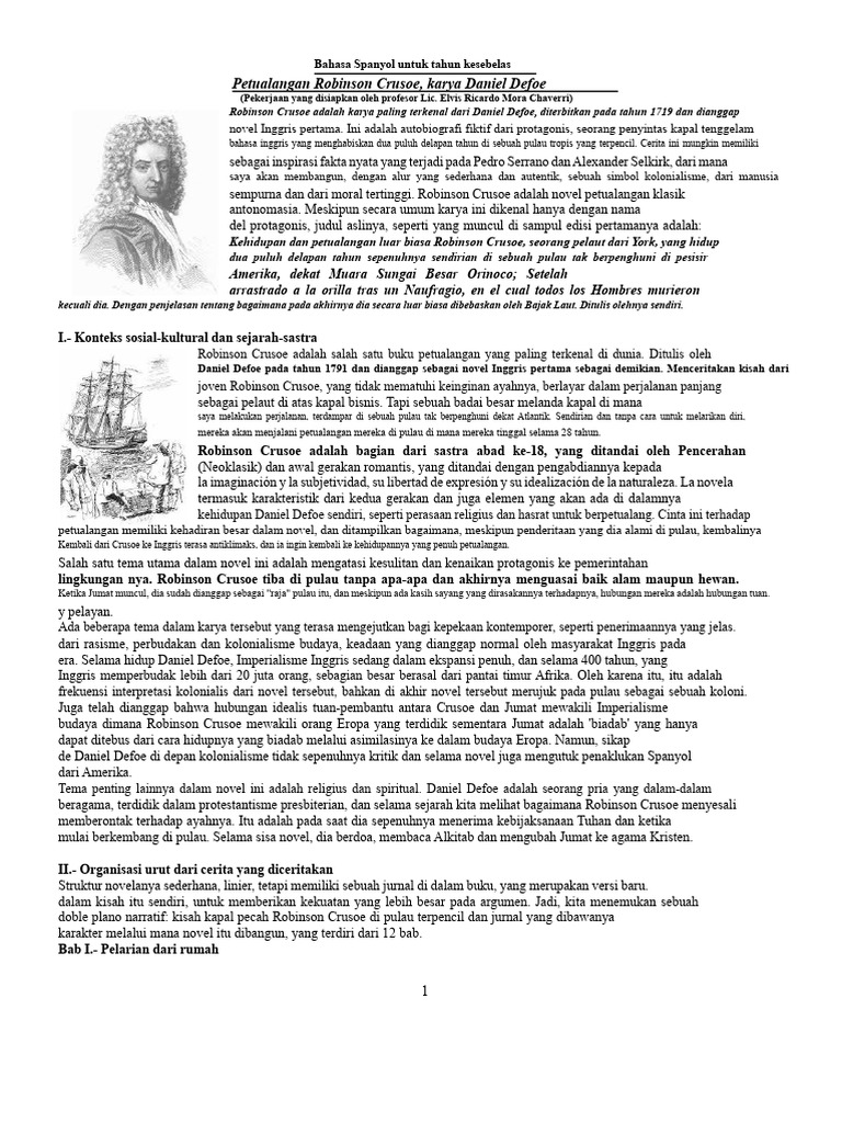 Analisis Novel Robinson Crusoe Defoe | PDF