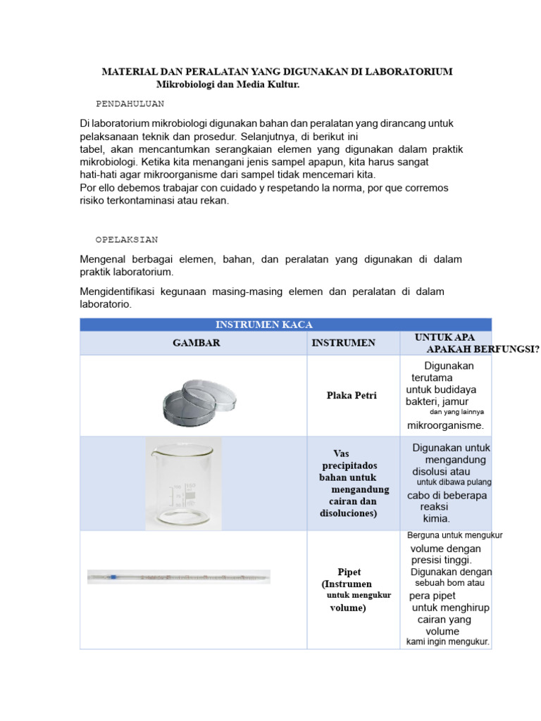 Bahan Dan Peralatan Yang Digunakan Di Laboratorium Mikrobiologi Dan Media Kultur | PDF