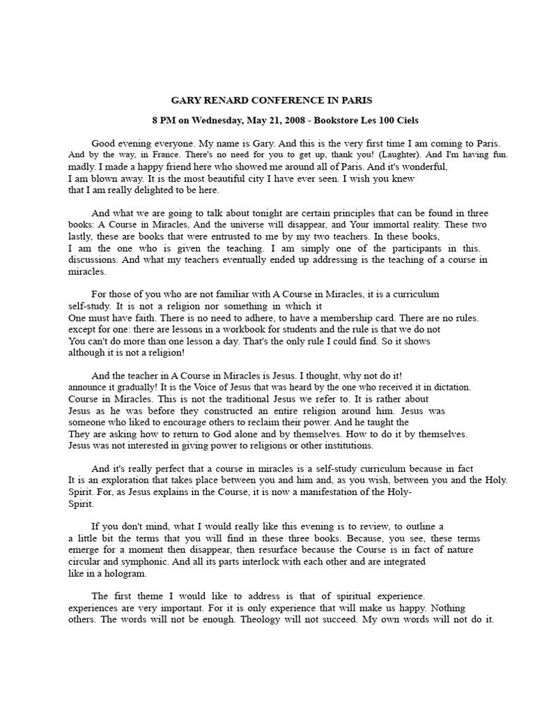 Gary Renard's Spiritual Insights in Paris | PDF | Jesus | Forgiveness
