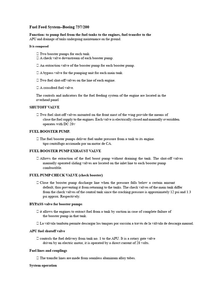 Boeing 737 Fuel Feed System Overview | PDF | Pump | Valve