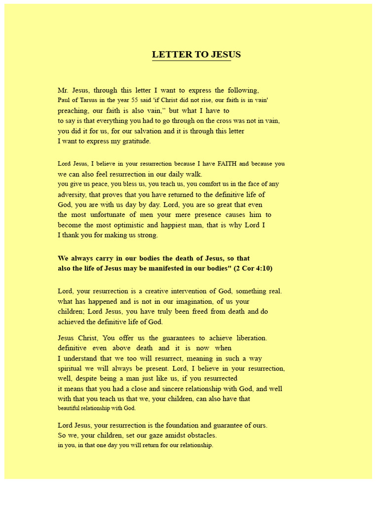 Letter To Jesus | PDF | Resurrection Of Jesus | Jesus