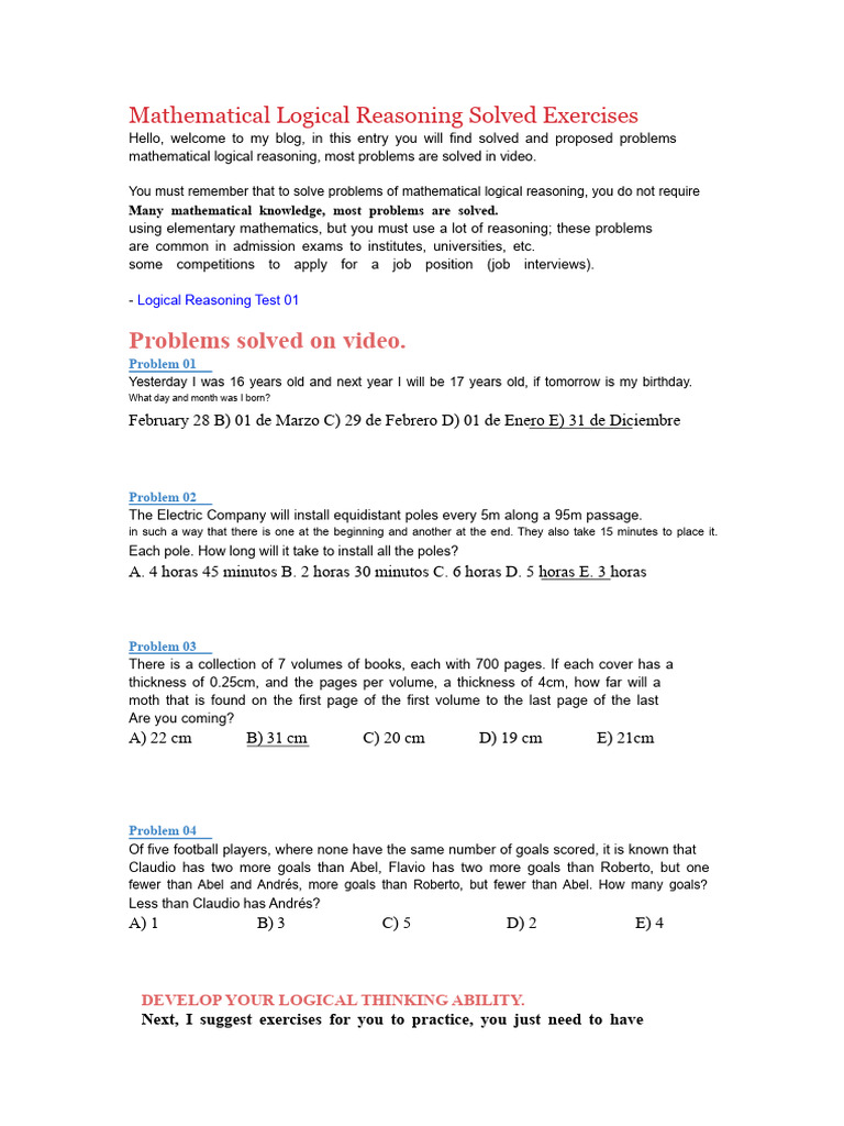 Mathematical Logical Reasoning Solved Exercises | PDF