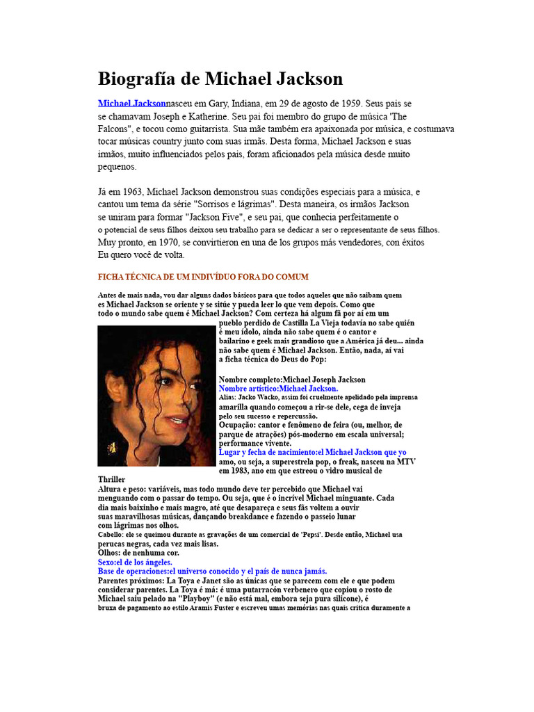 Biografia de Michael Jackson: O Rei do Pop | PDF | Michael Jackson | Sony