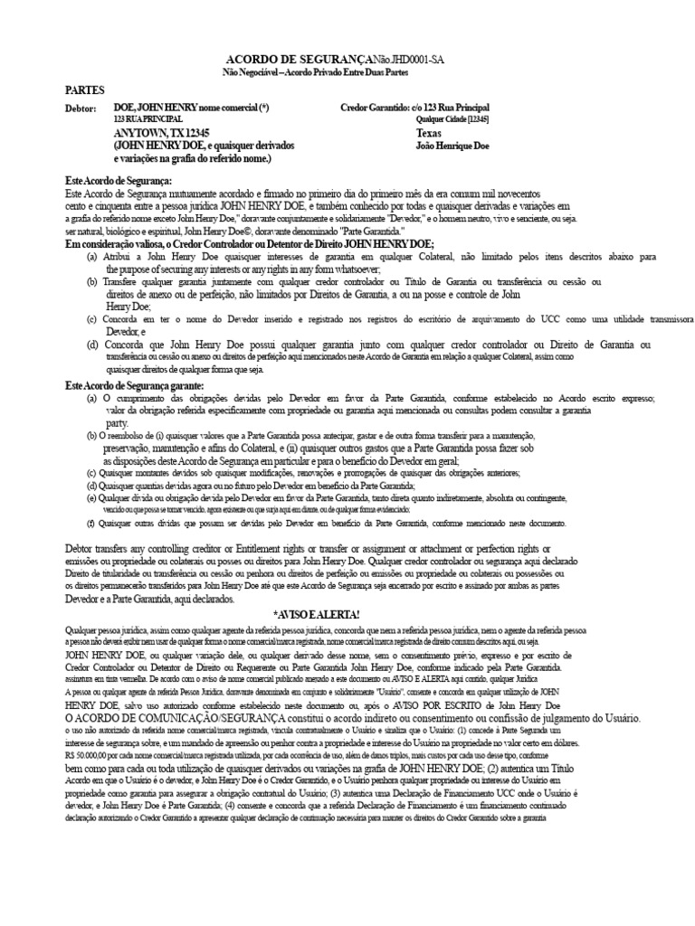 Acordo de Segurança John Henry Doe | PDF | Propriedade privada ...
