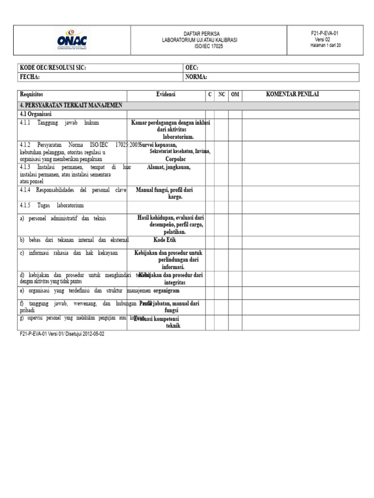 Daftar Periksa ISO/IEC 17025 Laboratorium | PDF