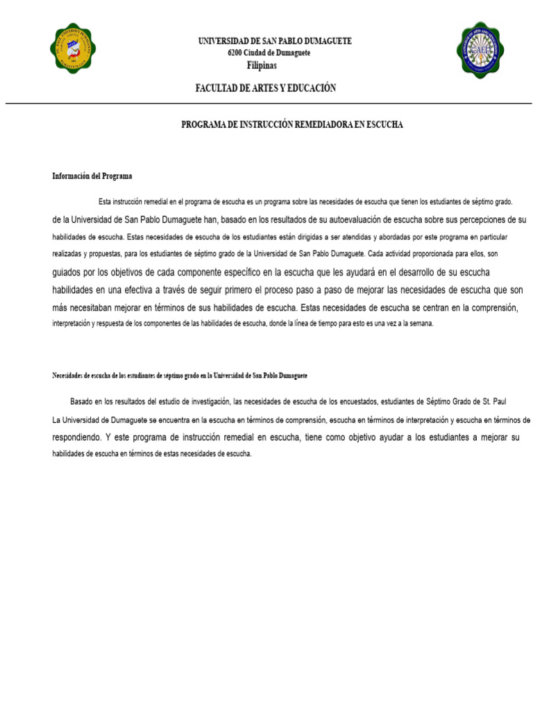 Instrucción remedial en el programa de escucha | PDF | Aprendizaje | Comunicación humana