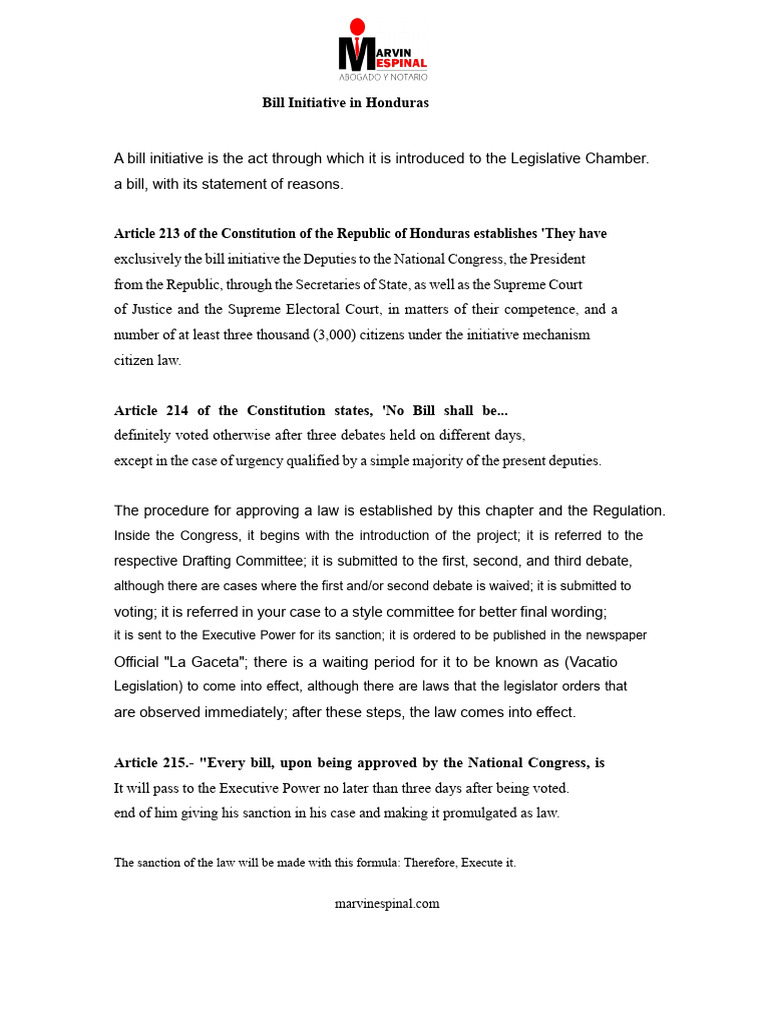 Legislative Initiative Process in Honduras | PDF | Bill (Law ...