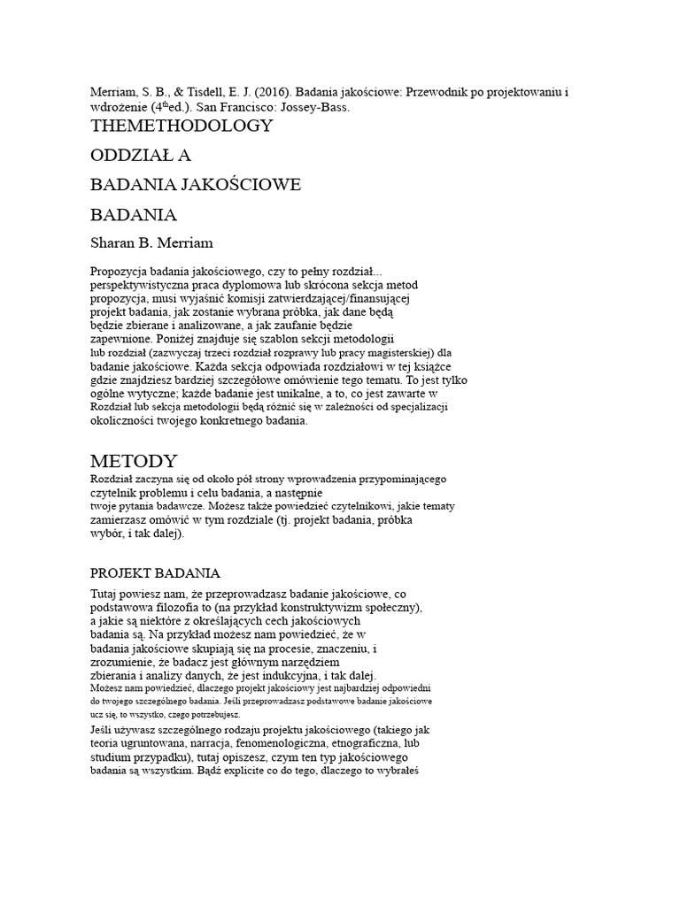 Merriam Tisdell Propozycja Badań Jakościowych | PDF