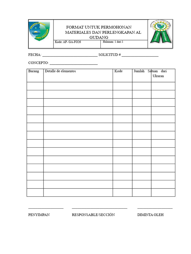Format Permintaan Material Dan Perlengkapan PDF | PDF