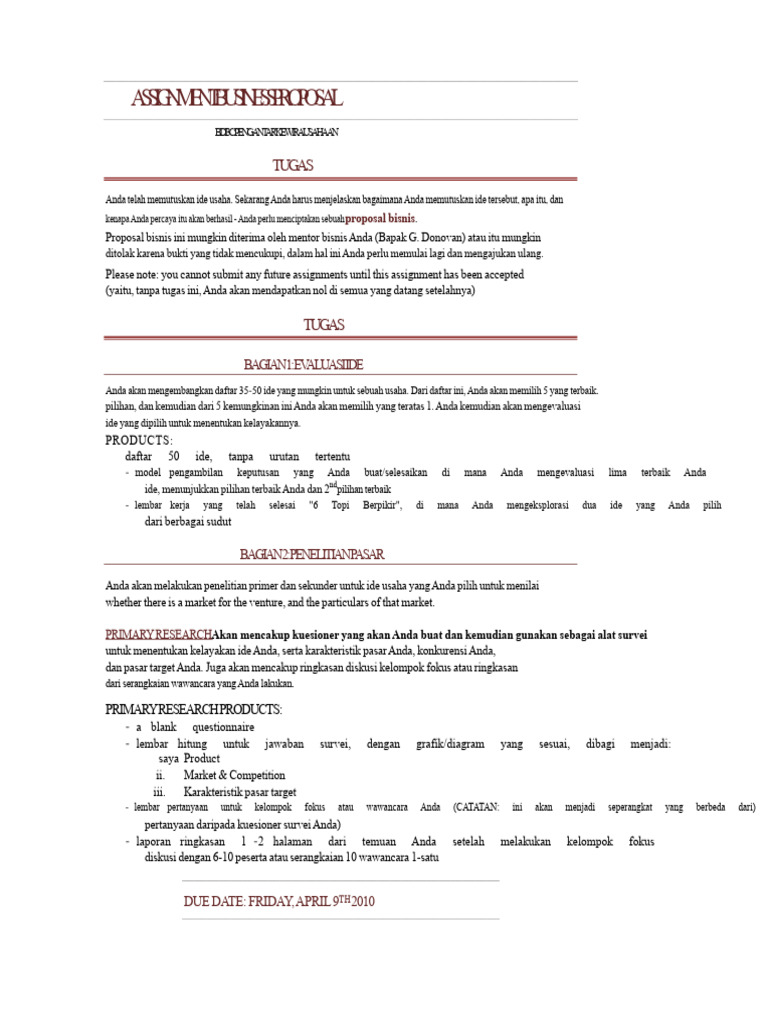Tugas Proposal Bisnis | PDF